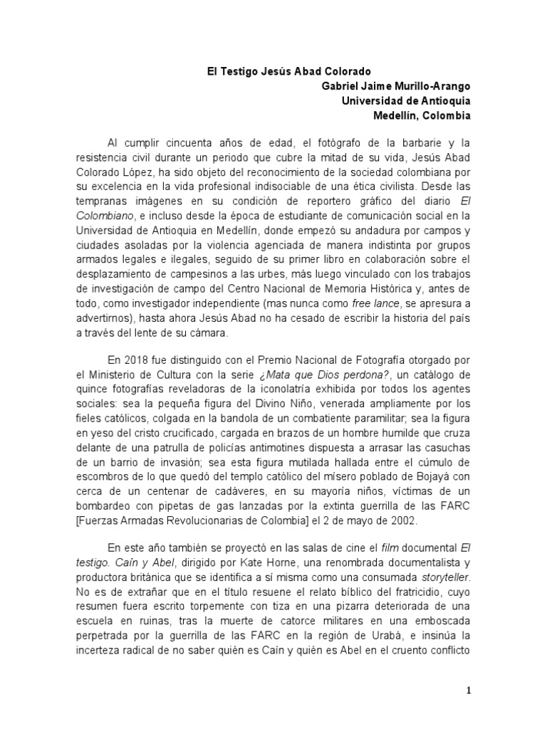 1 El Testigo Jesus Abad Colorado Pdf Colombia Jesús