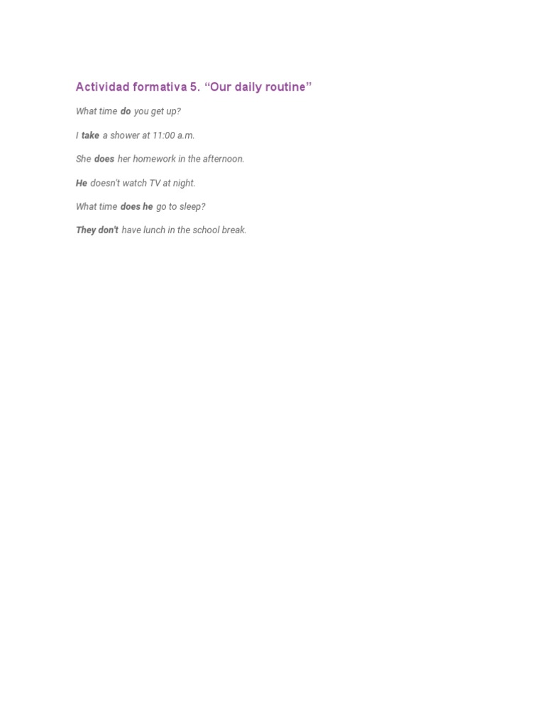 Cuestionario - Our Daily Routine | PDF