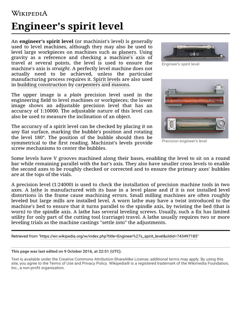 Engineer's Spirit Level - Wikipedia PDF | PDF | Machining | Accuracy ...