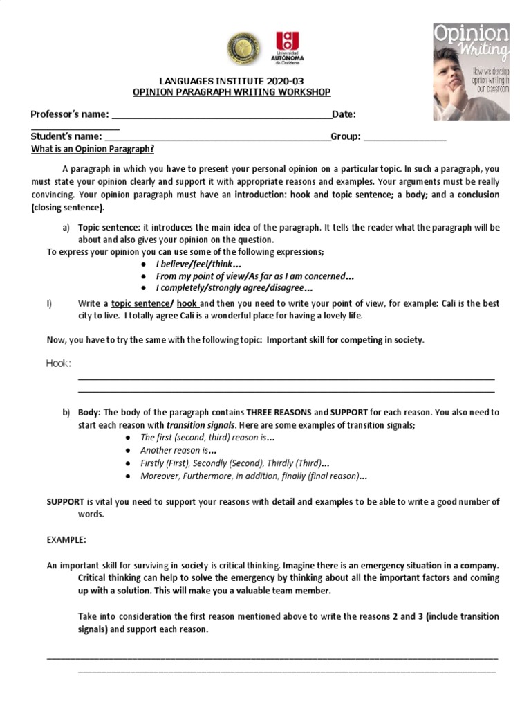 Student Opinion Writing Guide | PDF | Reason | Critical Thinking