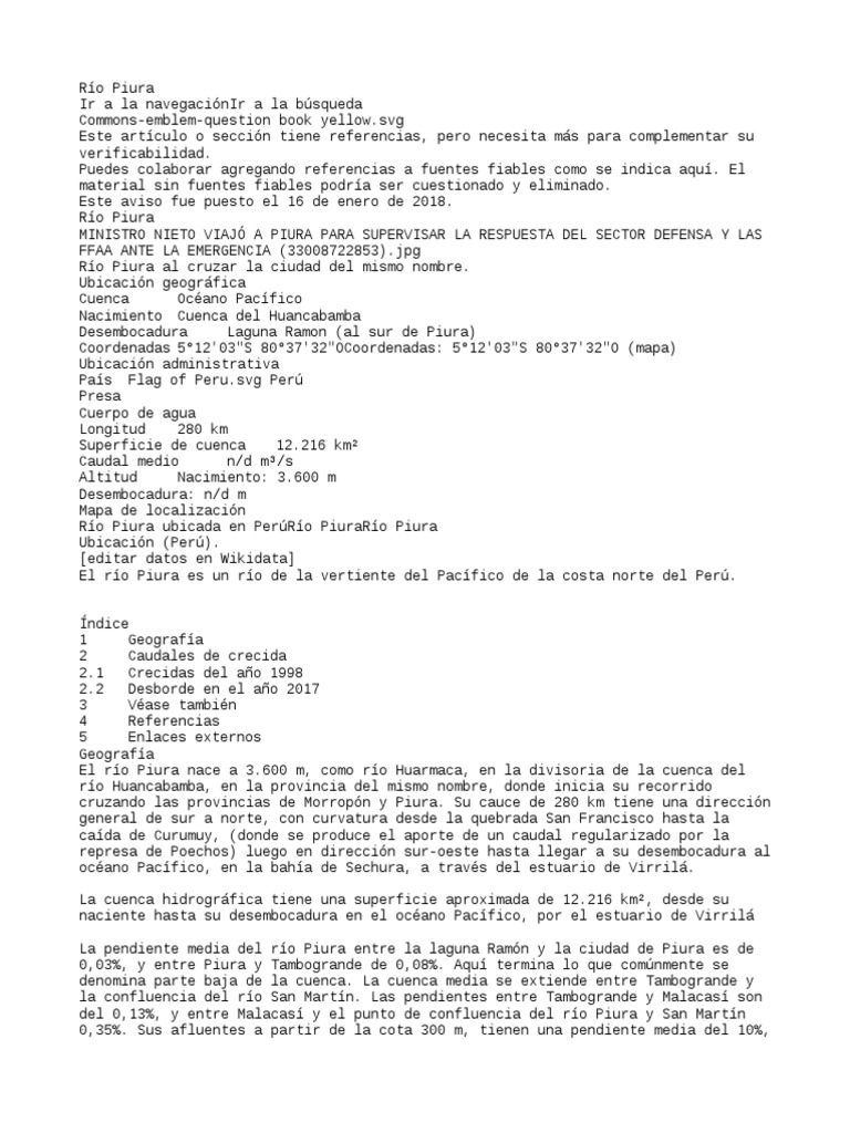 Rio Piura | PDF | Accidentes geográficos fluviales | Cuerpos de agua