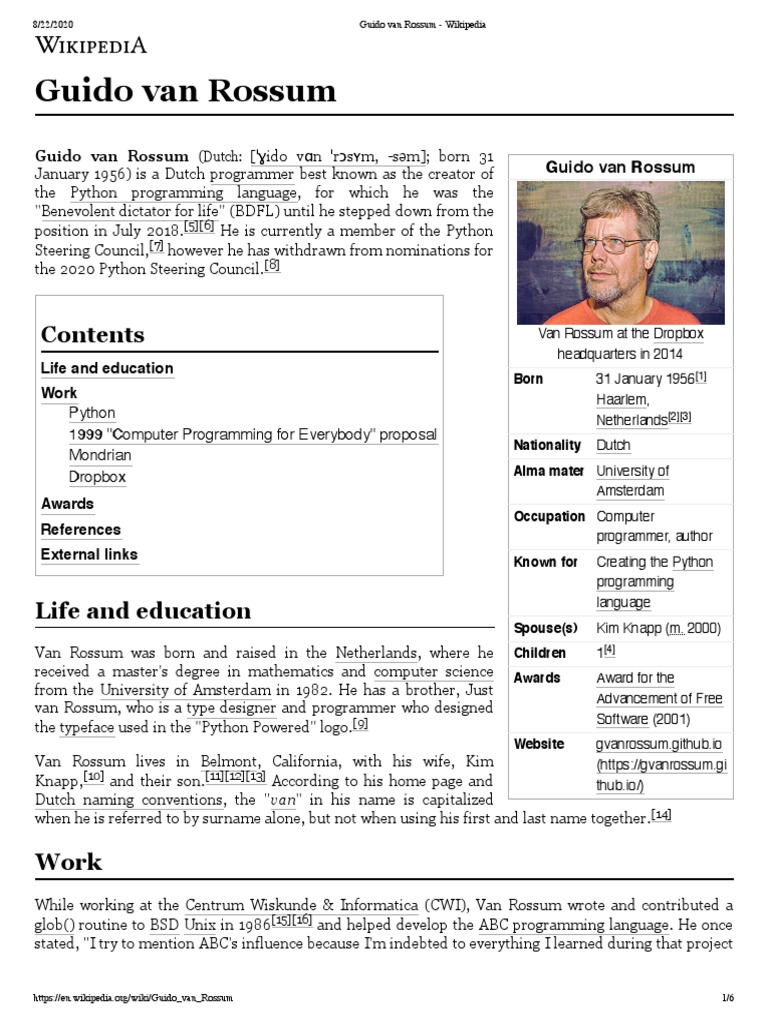 Guido Van Rossum PDF | PDF | Computer Programming | Software