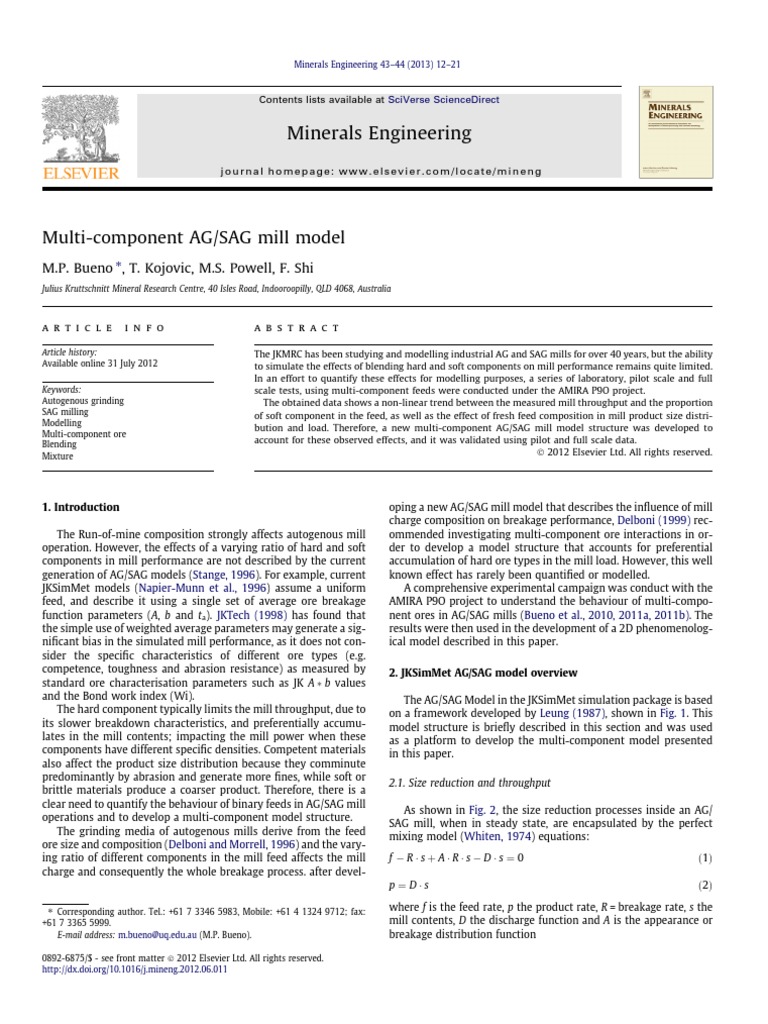 Multi-Component AG/SAG Mill Modeling | PDF | Mill (Grinding) | Simulation