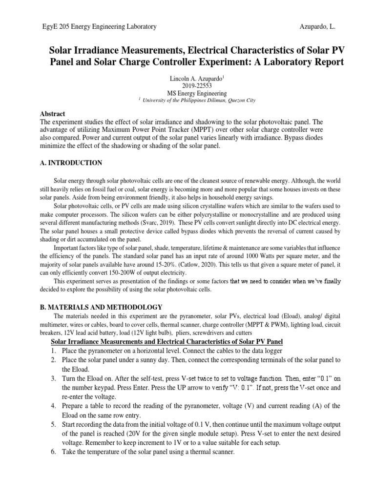 Solar PV Lab Report for Engineers | PDF | Photovoltaics | Solar Panel