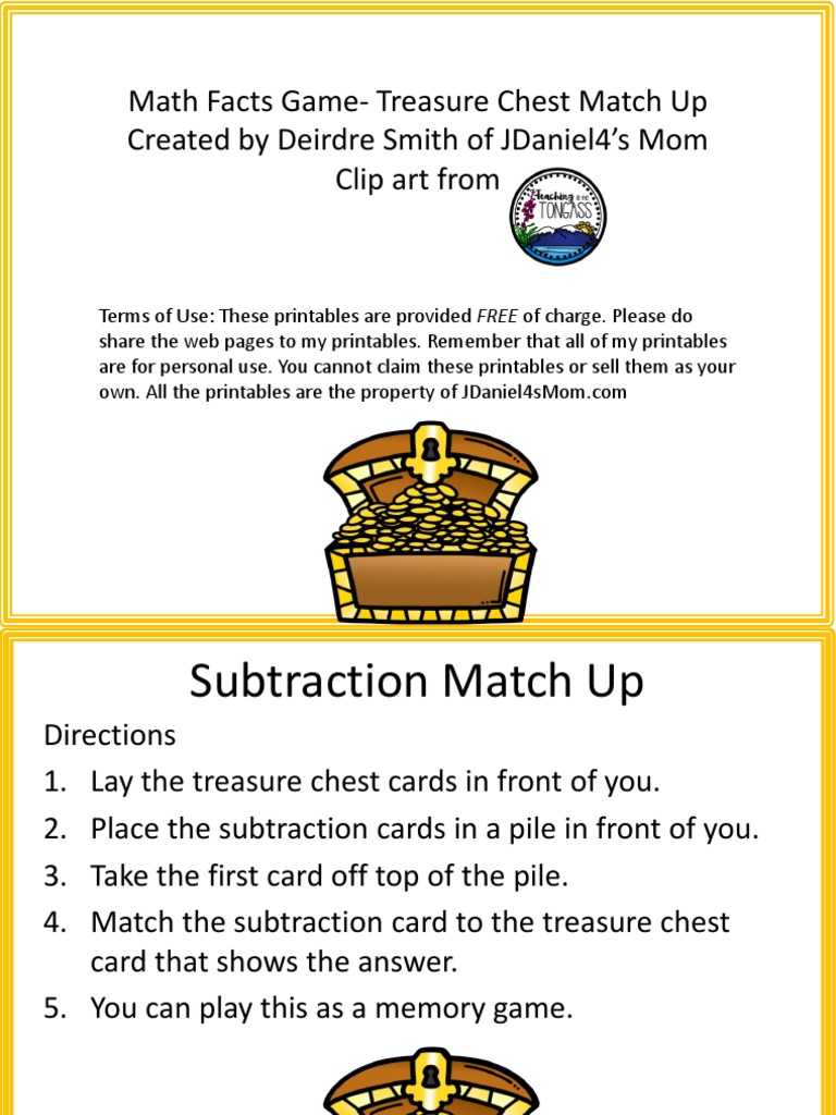 Math Facts Game-Treasure Chest Match Up Created by Deirdre Smith of ...