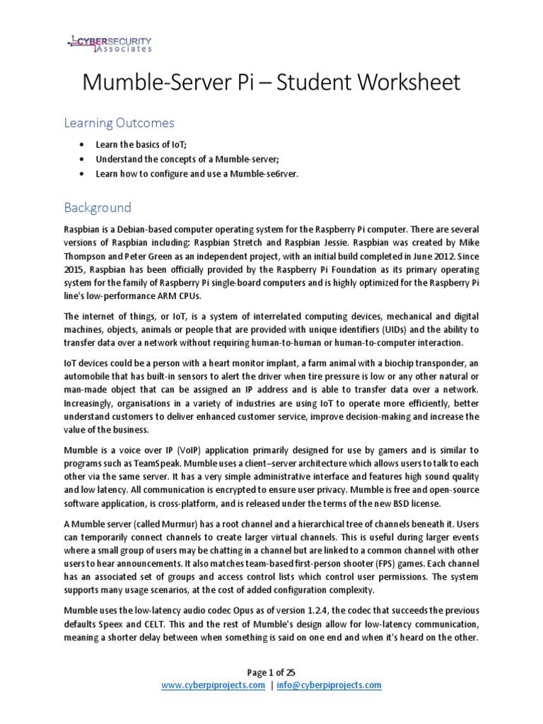 Mumble-Server Pi - Student Worksheet: Learning Outcomes | PDF | System ...