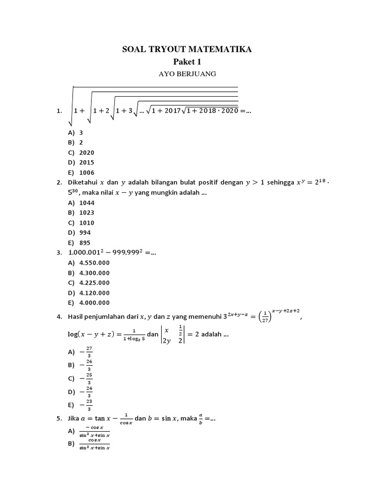 Soal Matematika Paket 1 PDF | PDF