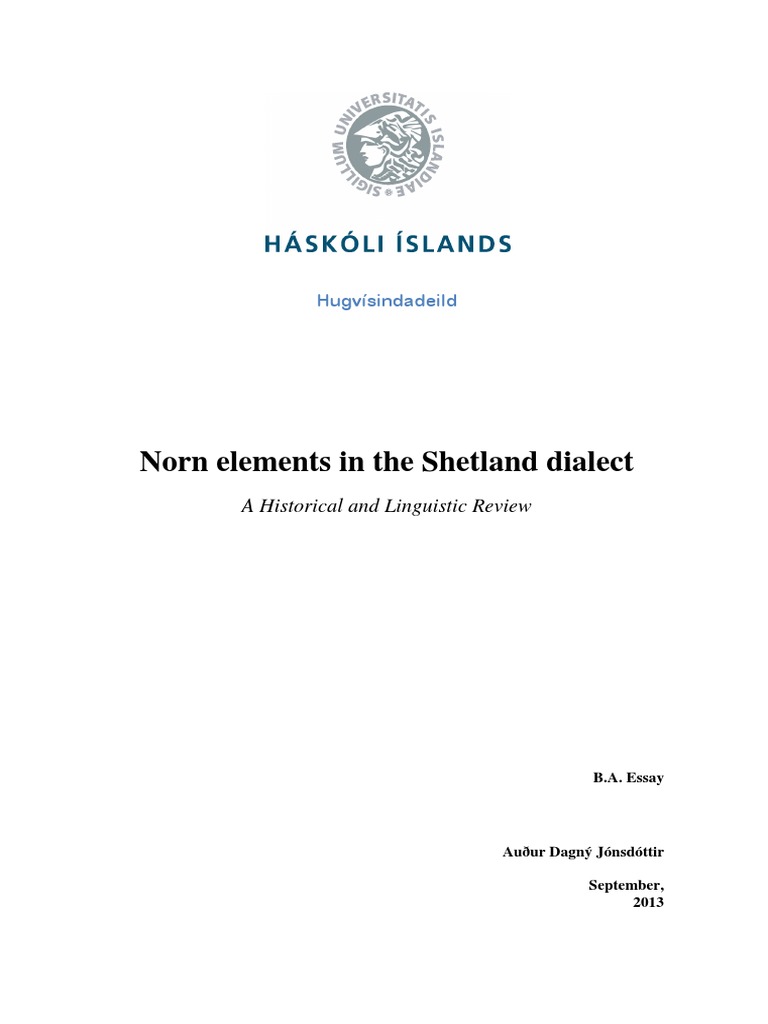 Norn Elements in The Shetland Dialect: A Historical and Linguistic ...