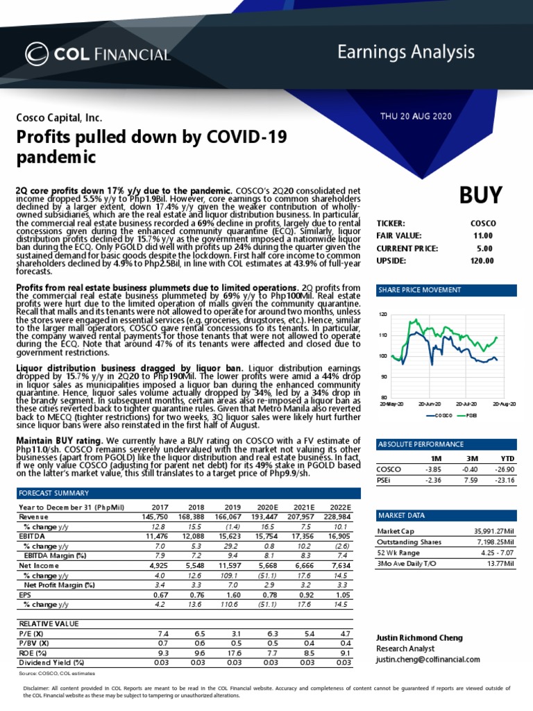 Profits Pulled Down by COVID-19 Pandemic: Cosco Capital, Inc | PDF ...