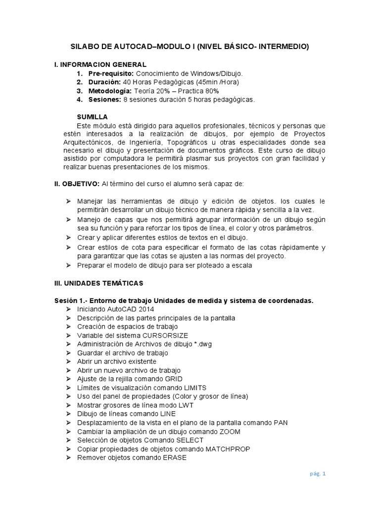 Silabo de Autocad Modulo I | PDF | Dibujo | Archivo de computadora