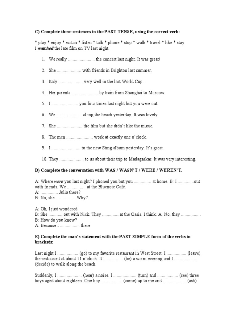 Test Simple Past | PDF | Language Mechanics | Grammar