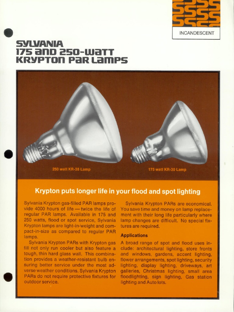 Sylvania Incandescent Krypton PAR Lamps | PDF