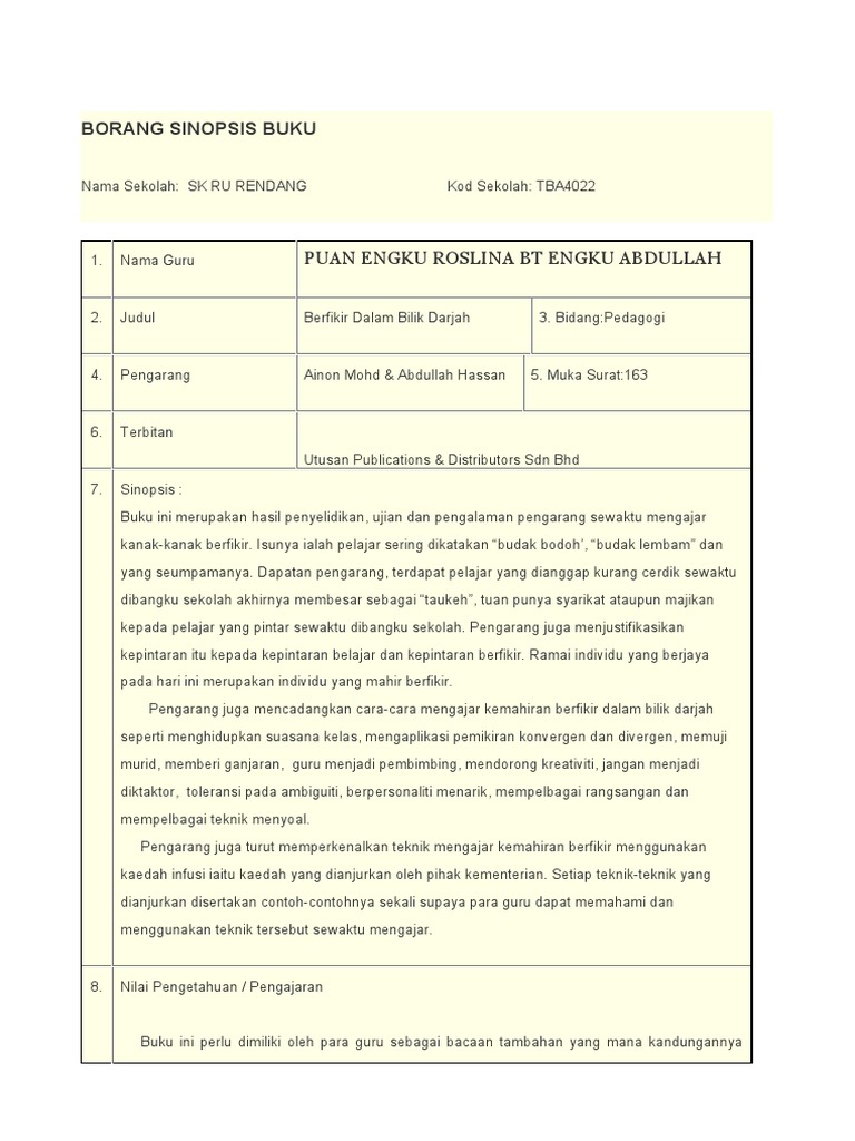 Sinopsis Buku Untuk E SPLG ERNA5 | PDF