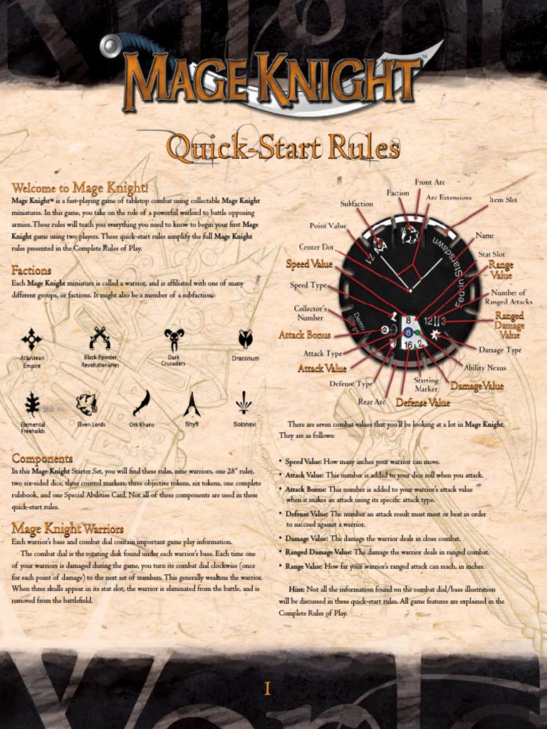 Mage Knight Quick Start Rules 2003 PDF | PDF | Gaming | Unrest