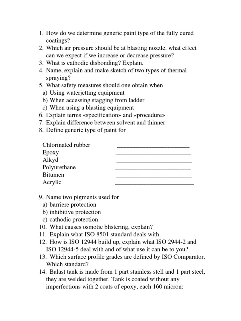 Frosio - Exam Questions - Sample | PDF | Paint | Industrial Processes