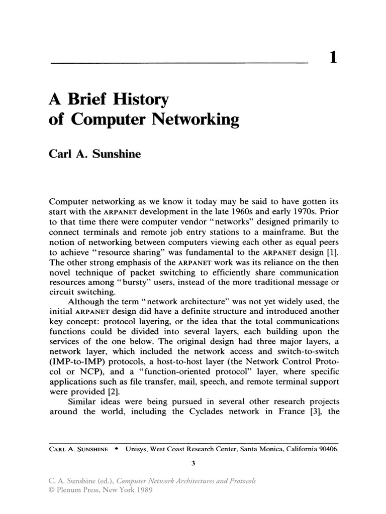 Sunshine, C. A. (1989) - A Brief History of Computer Networking ...