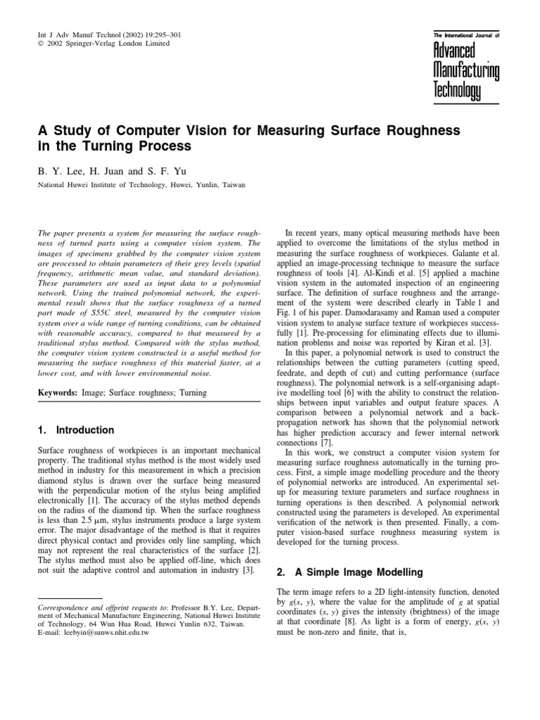 A Study of Computer Vision For Measuring Surface Roughness | PDF ...