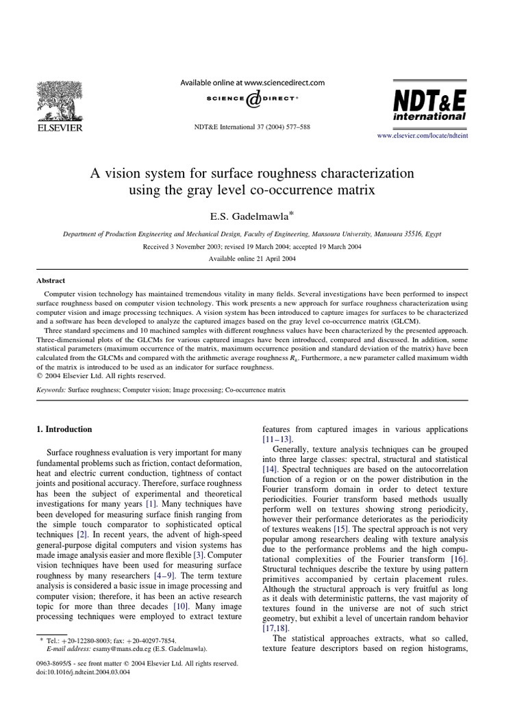 A Vision System For Surface Roughness Characterization Using The Gray ...