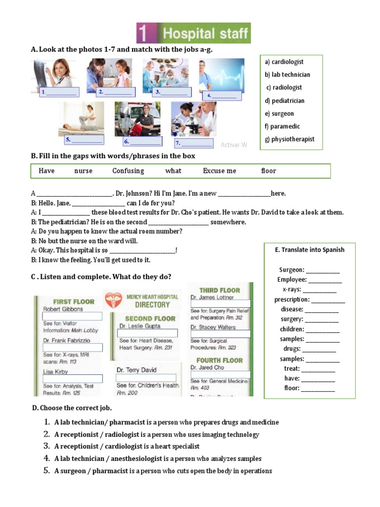 Job Roles and Hospital Vocabulary Guide | PDF | Pharmacy | Cardiology
