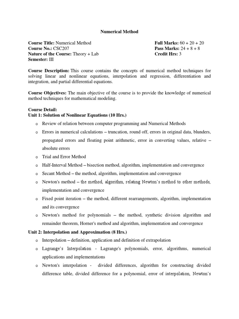 Numerical Method (CSC207) | Download Free PDF | Numerical Analysis | Interpolation