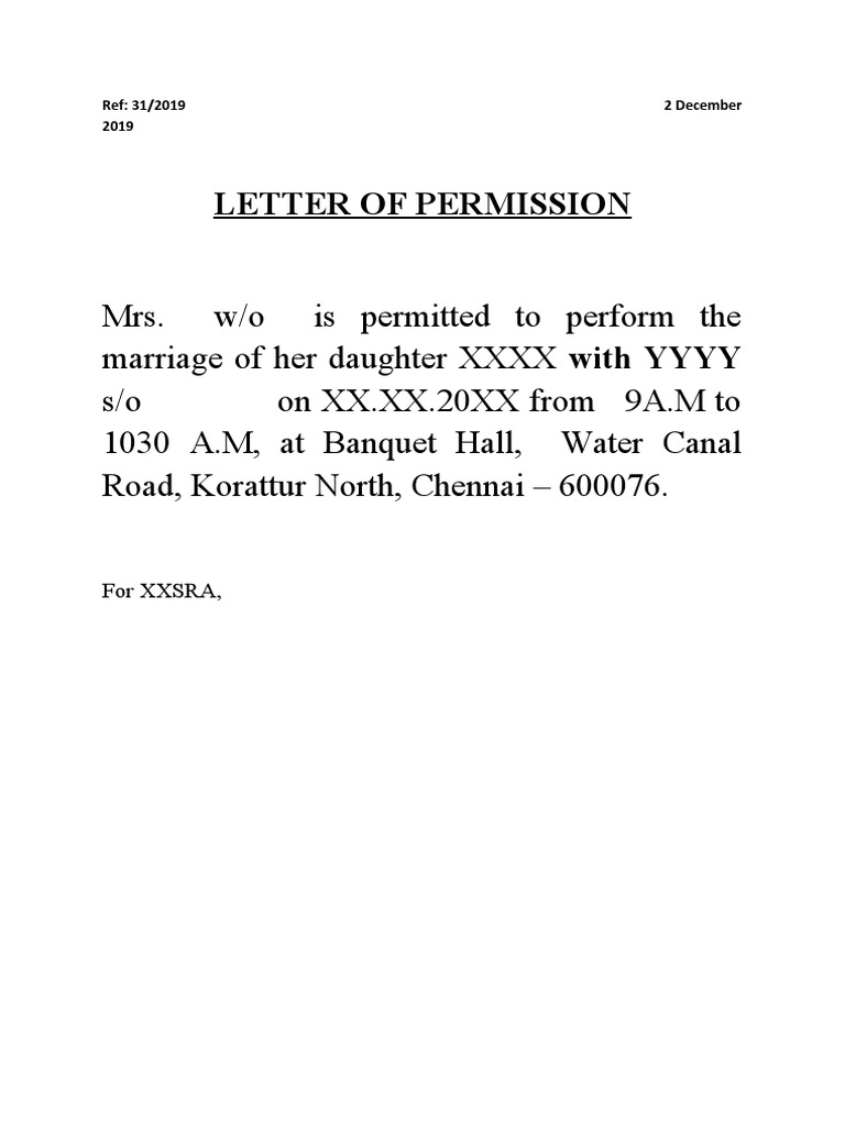 Permission Letter Marriage | PDF