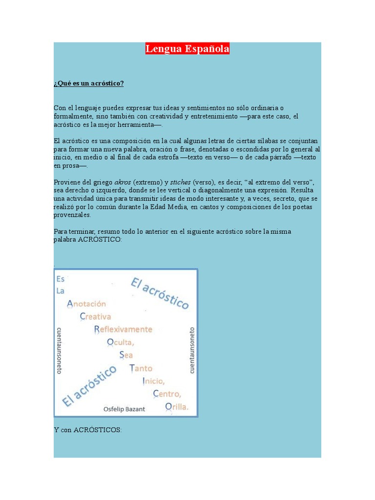 ¿Qué es un acróstico? Definición y ejemplos | PDF