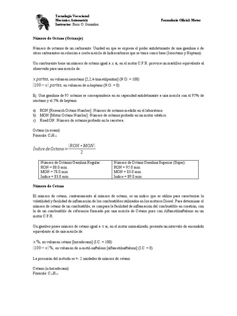 Número de Octano y Cetano | PDF | Hidrocarburos | Fuentes de energia ...