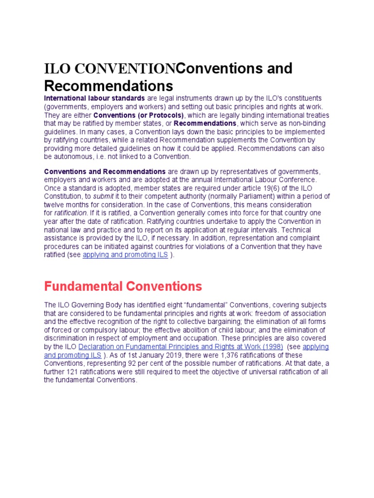 ILO Conventions and Recommendations Overview | PDF | International ...