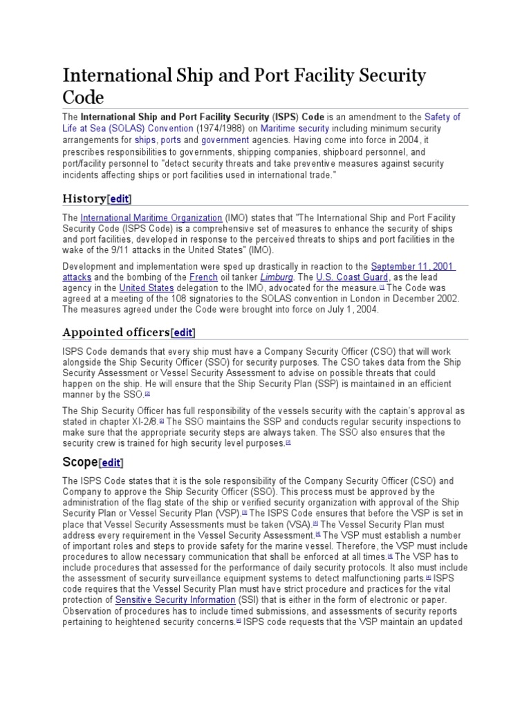 Importance of ISPS Code and History | PDF | Shipping | Safety