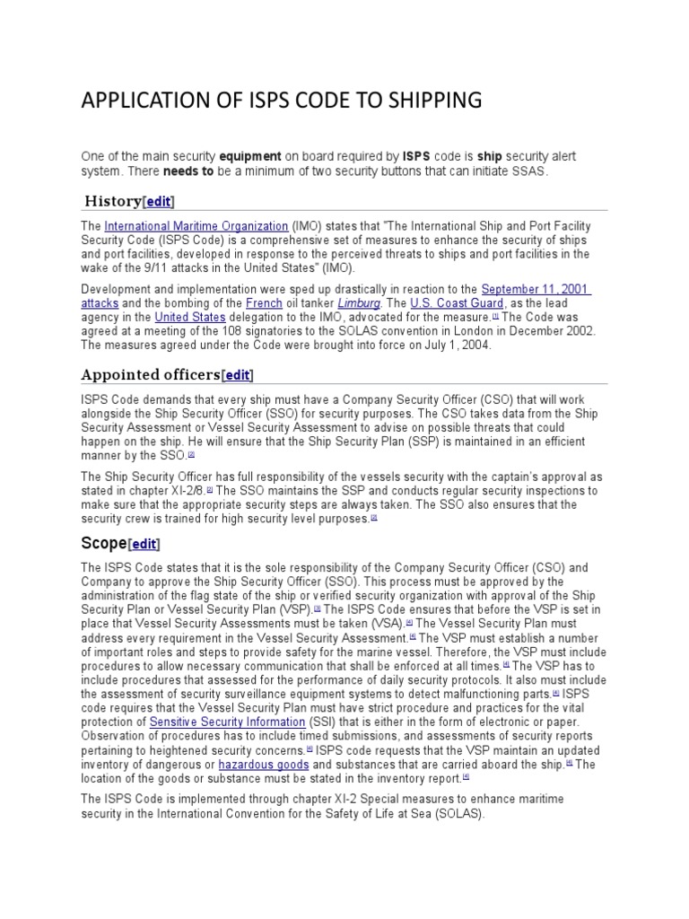 Application of ISPS Code to Shipping Security | PDF | Water Transport ...