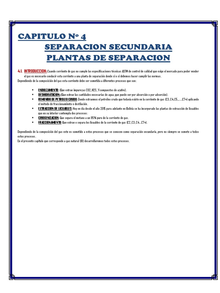 Capitulo 4 Planta Separacion | PDF | Gas natural | Petróleo