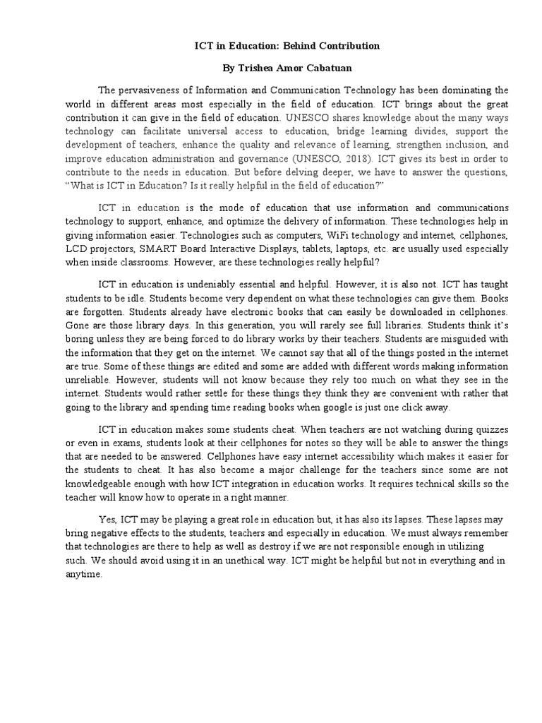 ICT in Education: Behind Contribution | PDF | Educational Technology ...