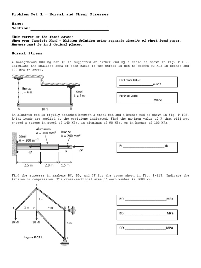 Problem Set 1 | PDF | Stress (Mechanics) | Mechanical Engineering