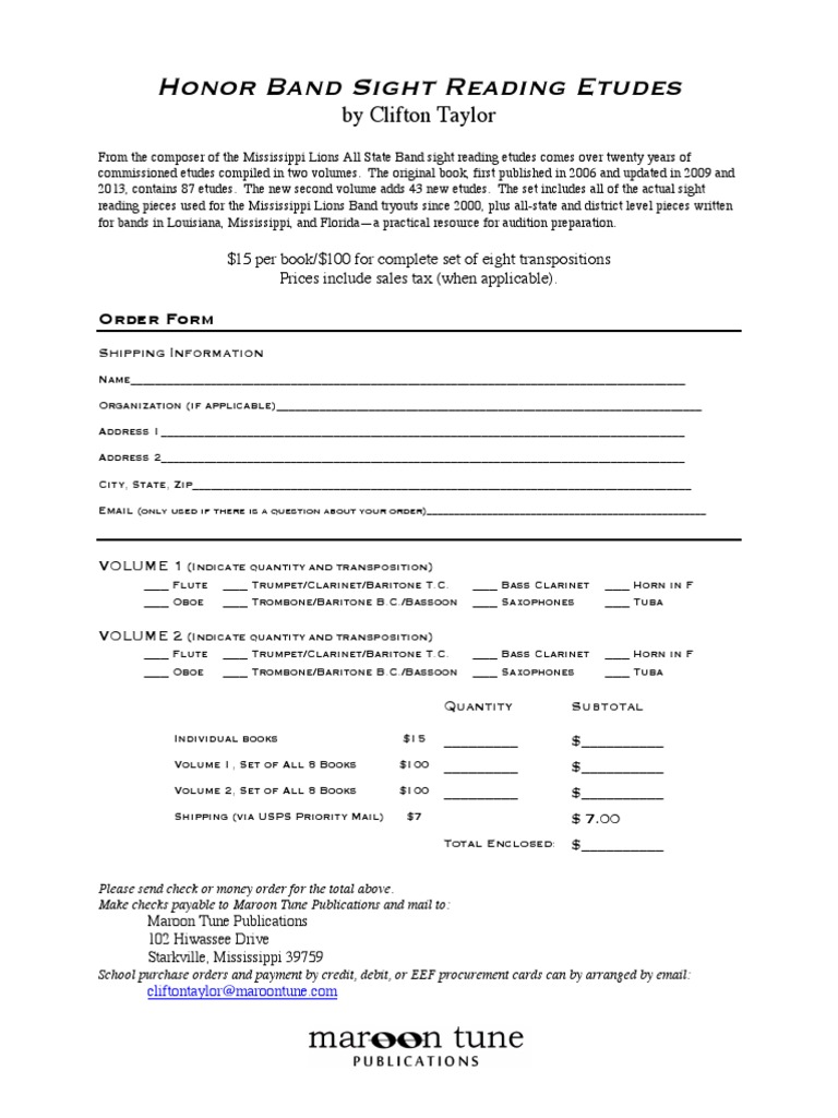 Honor Band Sight Reading Etudes: by Clifton Taylor | PDF | United ...