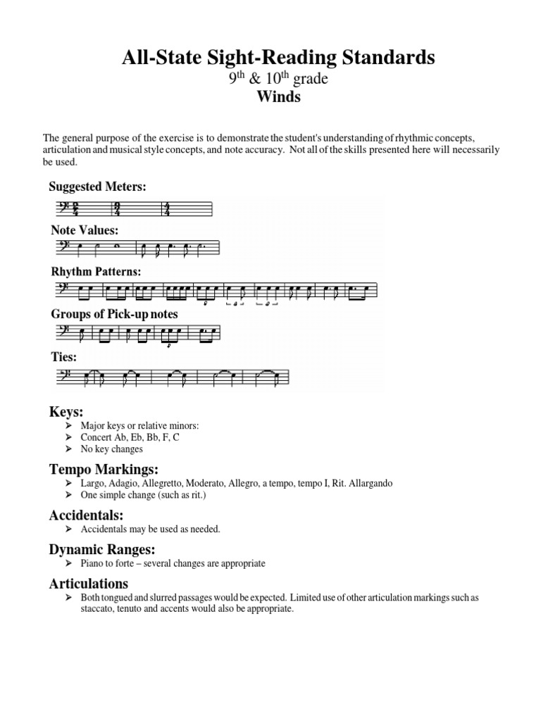 All-State Sight-Reading Standards: 9 & 10 Grade | PDF