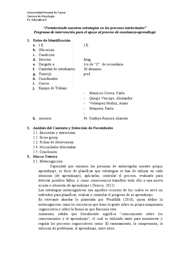 Modelo de Programa Psicoeducativo | PDF | Atención | Inteligencia