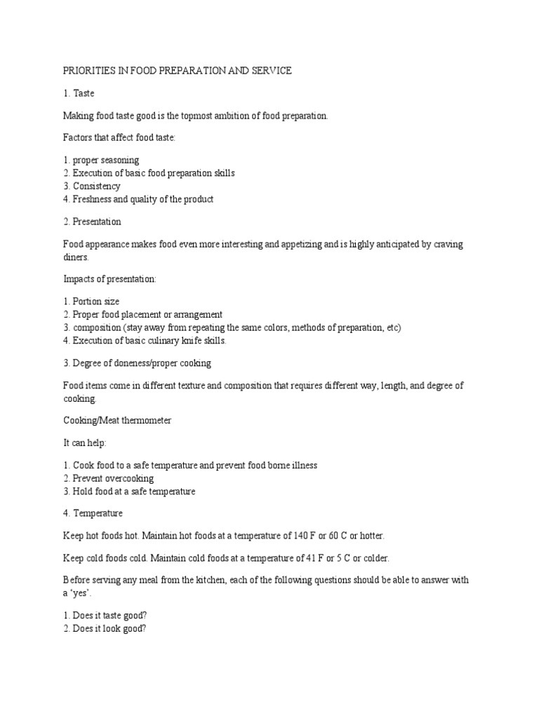 Food Preparation and Safety Guidelines | PDF | Chef | Foods