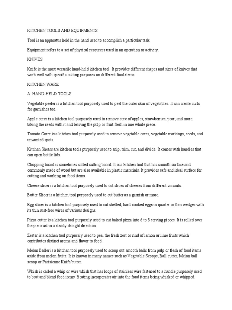 Lesson 3 KITCHEN TOOLS AND EQUIPMENTS | PDF | Cookware And Bakeware ...