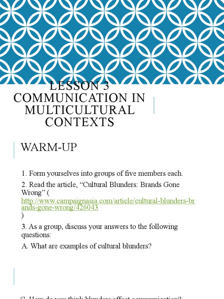 Lesson 3 Communication in Multicultural Contexts | PDF | Communication ...