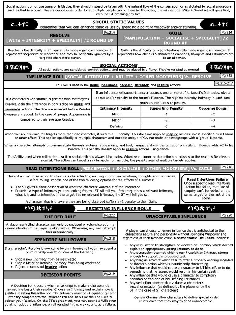 Exalted 3e Social Cheat Sheet | PDF