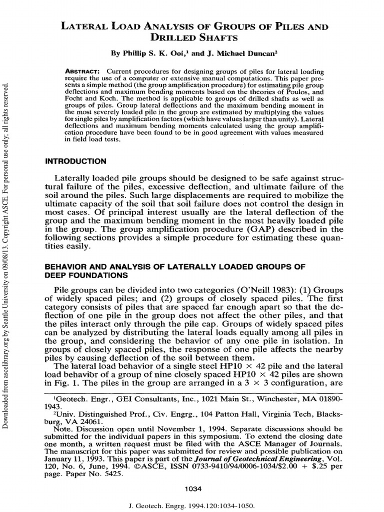 Duncan Lateral Load Analysis of Groups of Piles and Drilled Shafts 1994 | PDF | Deep Foundation ...