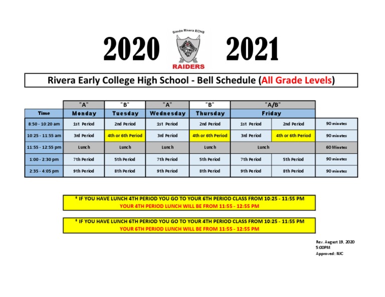 Rivera Bell Schedule - Updated | PDF