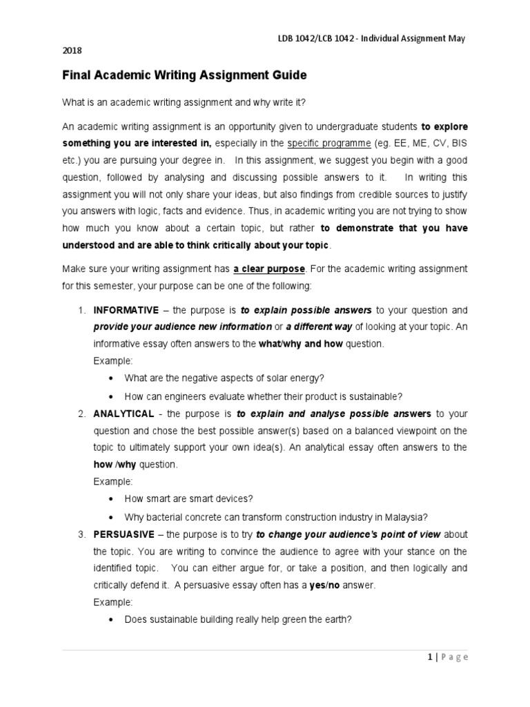 Final Academic Writing Assignment Guide | PDF | Essays | Question