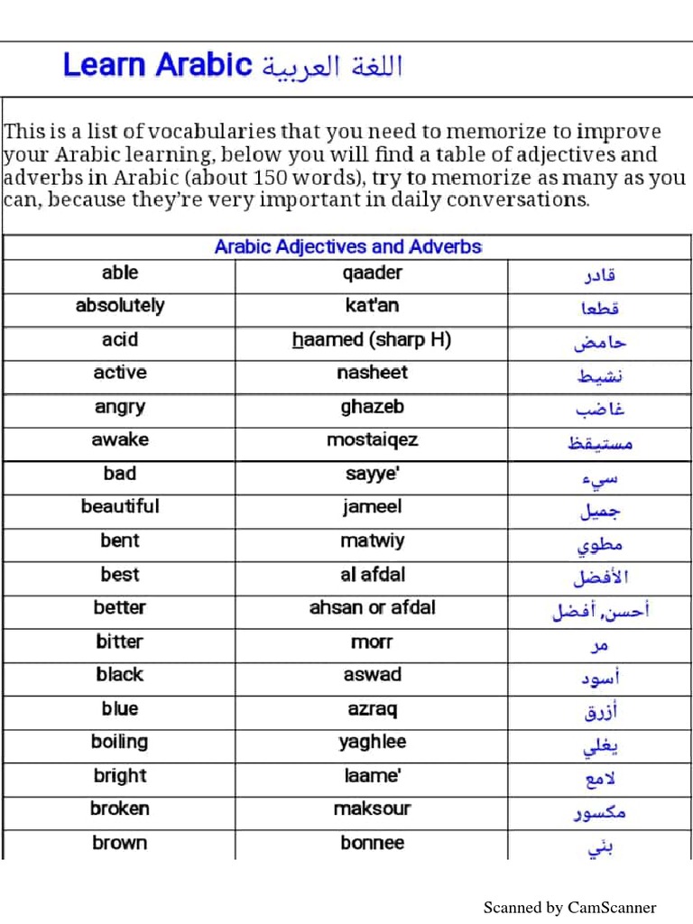 Arabic Adjectives PDF | PDF