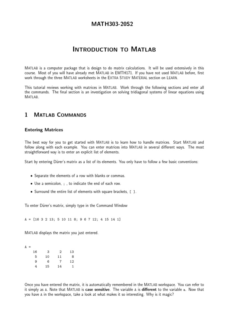 MATLAB Magic Squares Tutorial | PDF | Matlab | Matrix (Mathematics)