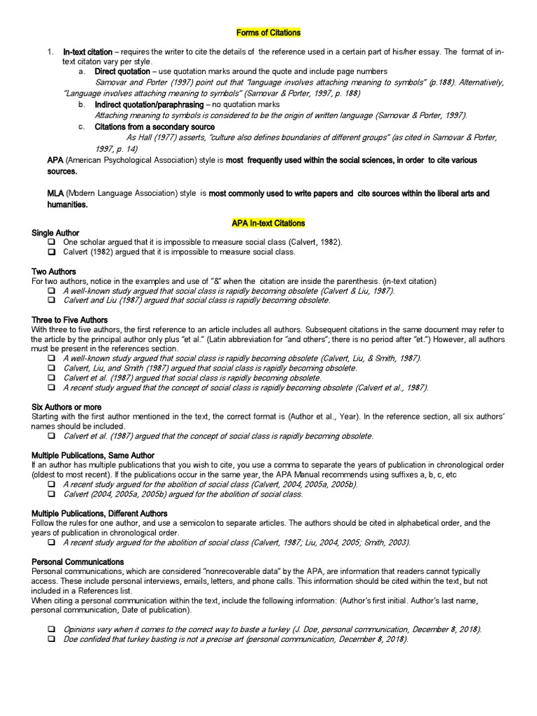 Forms of Citations in APA Style | PDF | Citation | Academia