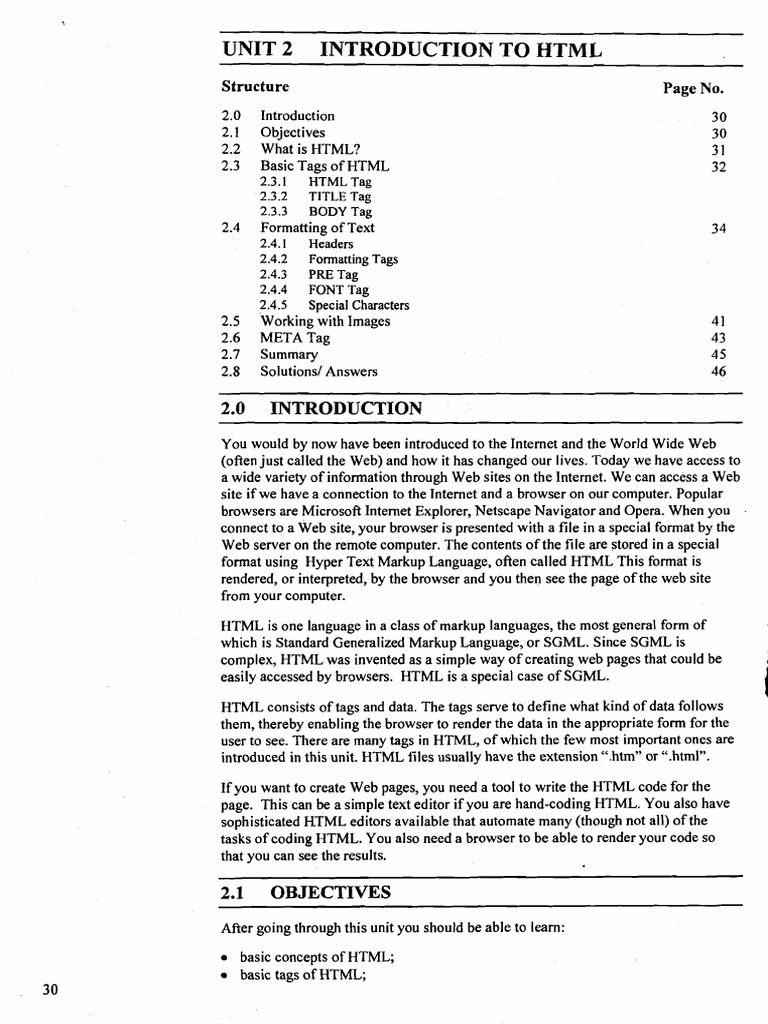 Unit 2 Introduction To HTML: Structure | PDF | Html | Html Element