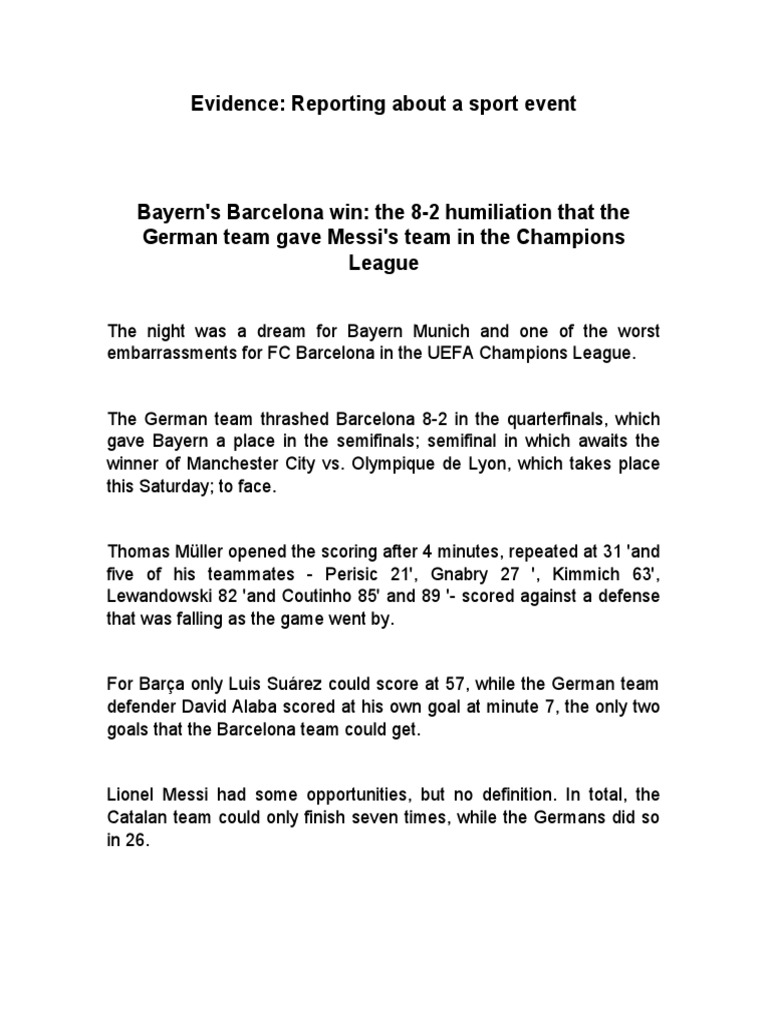 Bayern's 8-2 Victory Over Barcelona | PDF