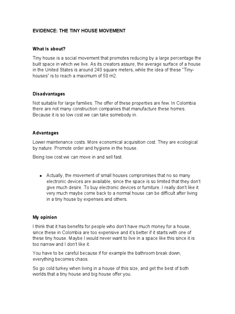Evidence The Tiny House Movement | PDF
