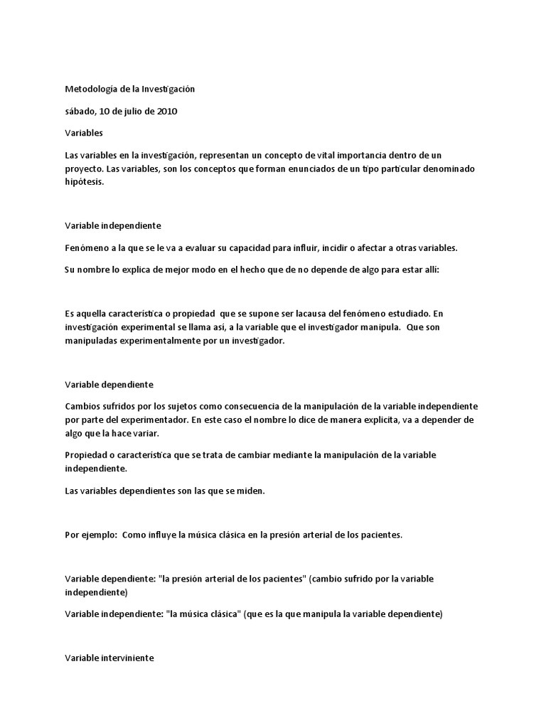 Metodología de La Investigación (Variables) | PDF | Covarianza ...